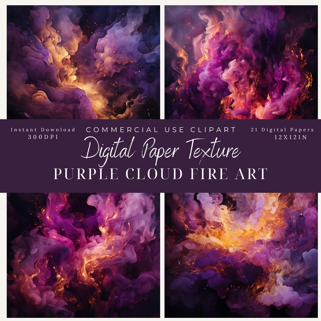 Purple Cloud Fire Art Digital Paper Clipart- Deep Purple- Fire ...