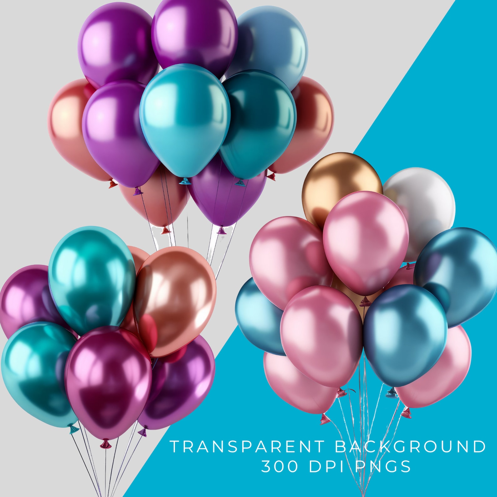 Jewel Tone Balloon Clipart Party Balloons -300DPI Transparent Png ...