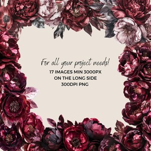 Burgundy Floral Clipart: Foil Texture Flower Frame (digital Download ...