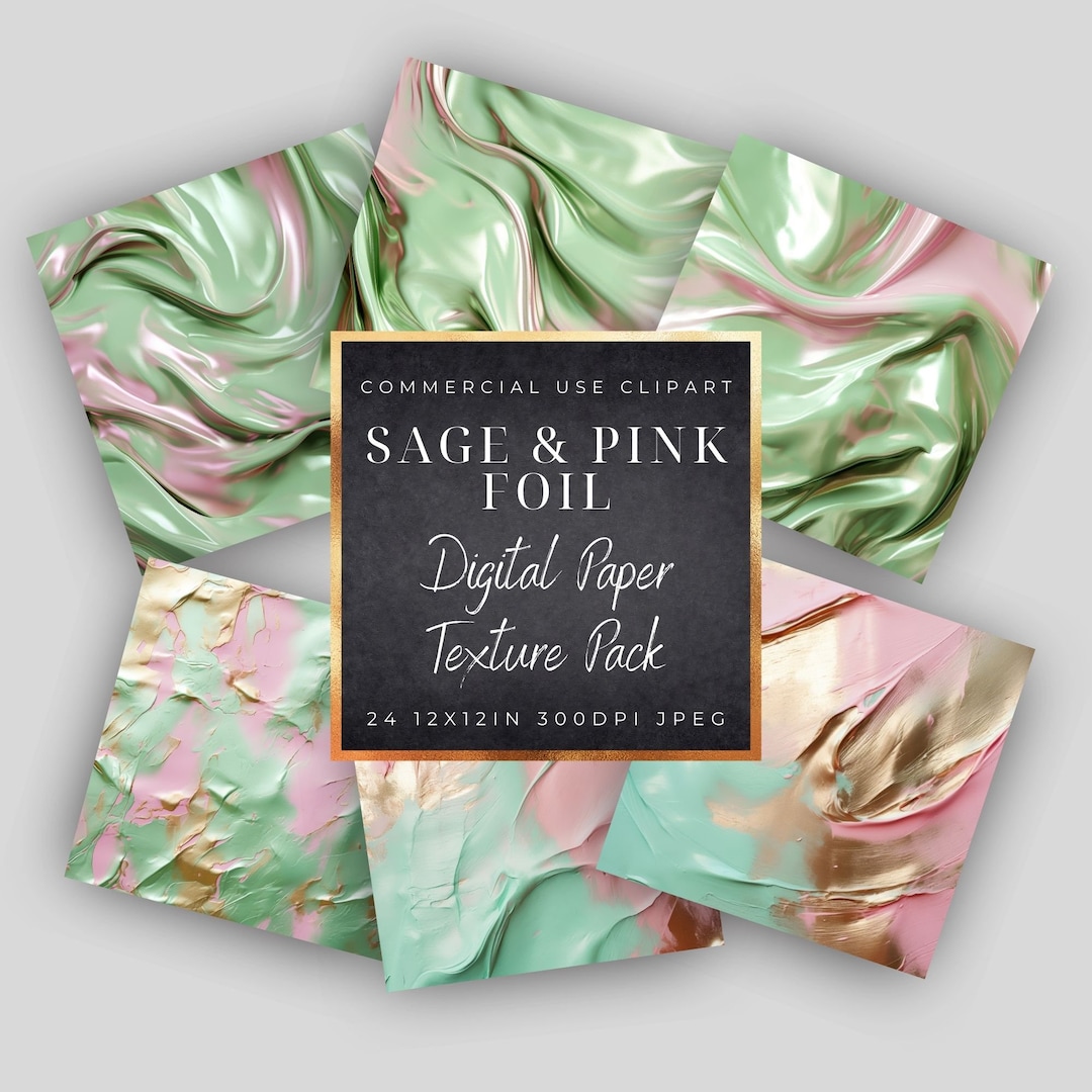 Sage and Pink Digital Papers- Textures Foil-gold- Clipart-jpeg ...