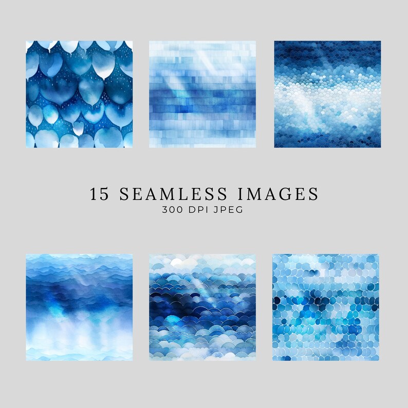 Blue Watercolor Seamless Digital Paper-mermaid Scales-blue Sky-chevron ...