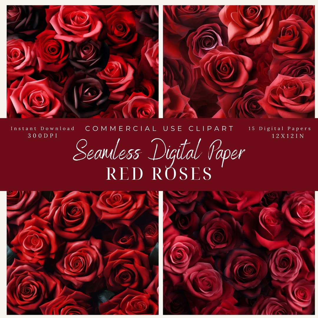Red Roses Seamless Digital Paper: Floral Backgrounds (digital Download ...