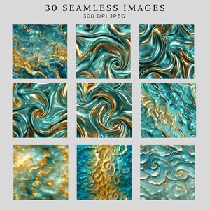 Teal & Gold Foil Seamless Digital Paper Patterns-commercial Use ...