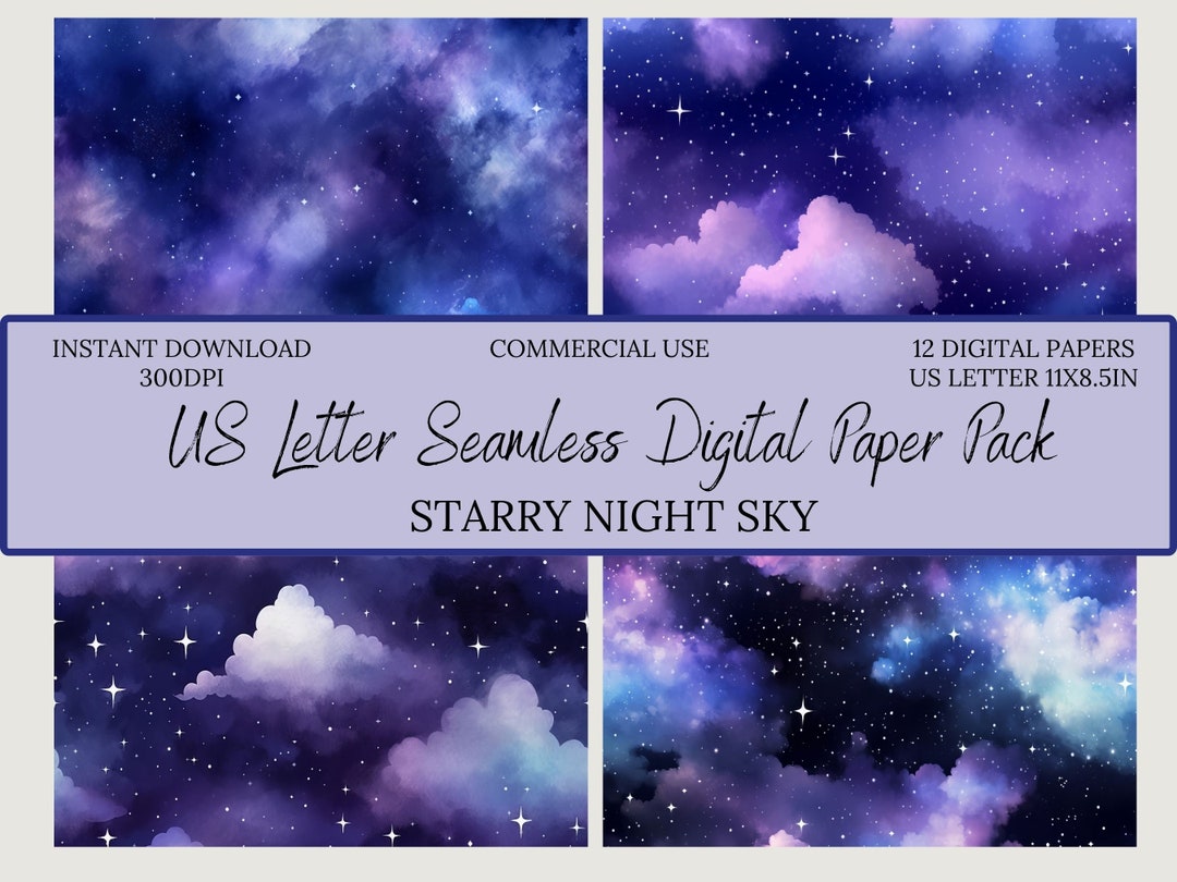 Stary Night Sky Seamless Digital Paper Clipart-galaxy Stars Pattern ...