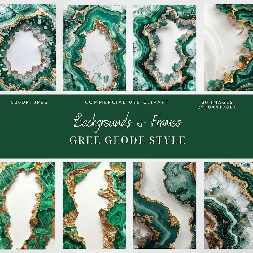 Green and Gold Geode Texture Frames and Backgrounds -digital Papers ...
