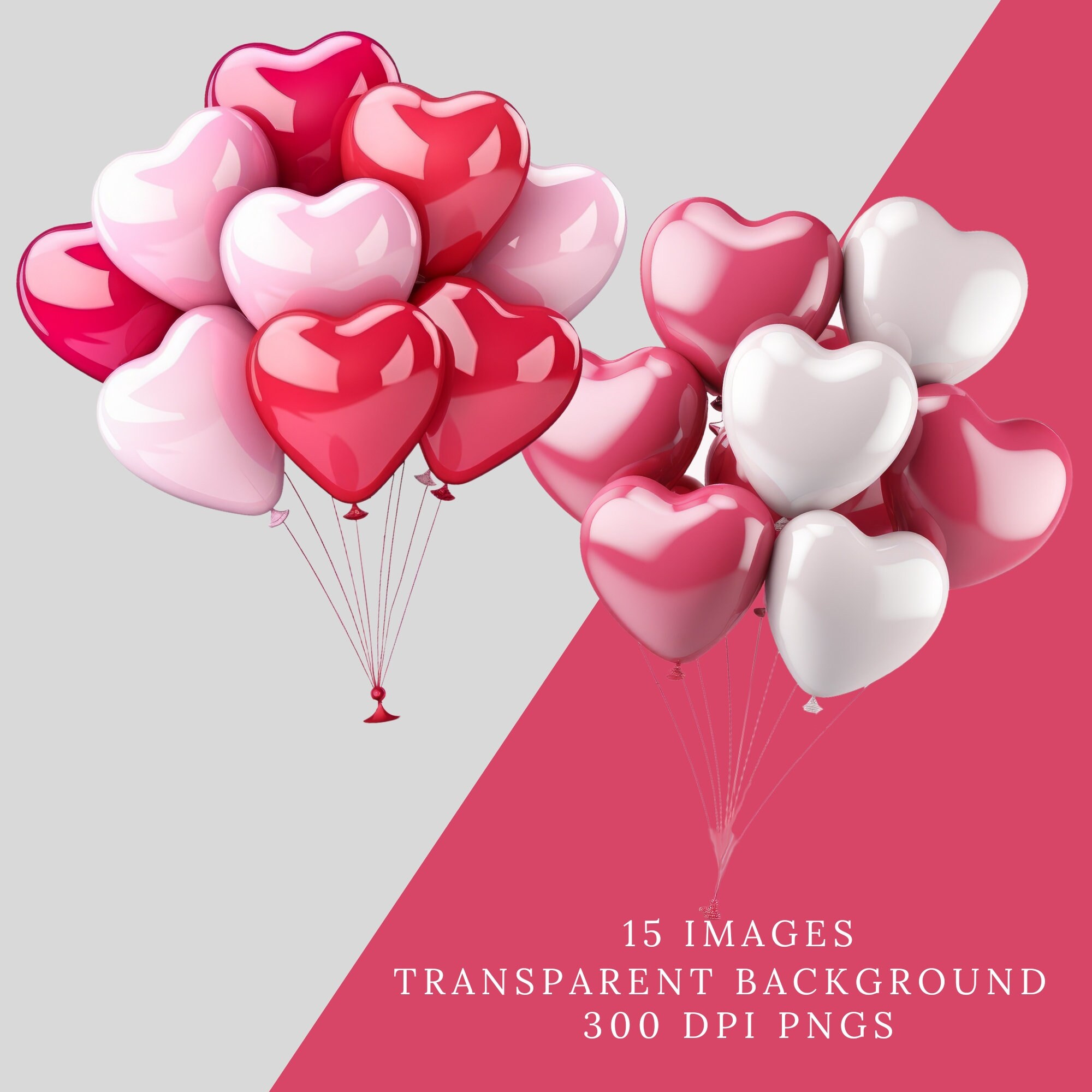 Heart Balloon Clipart-red & Pink 300DPI Transparent Png-valentine's ...
