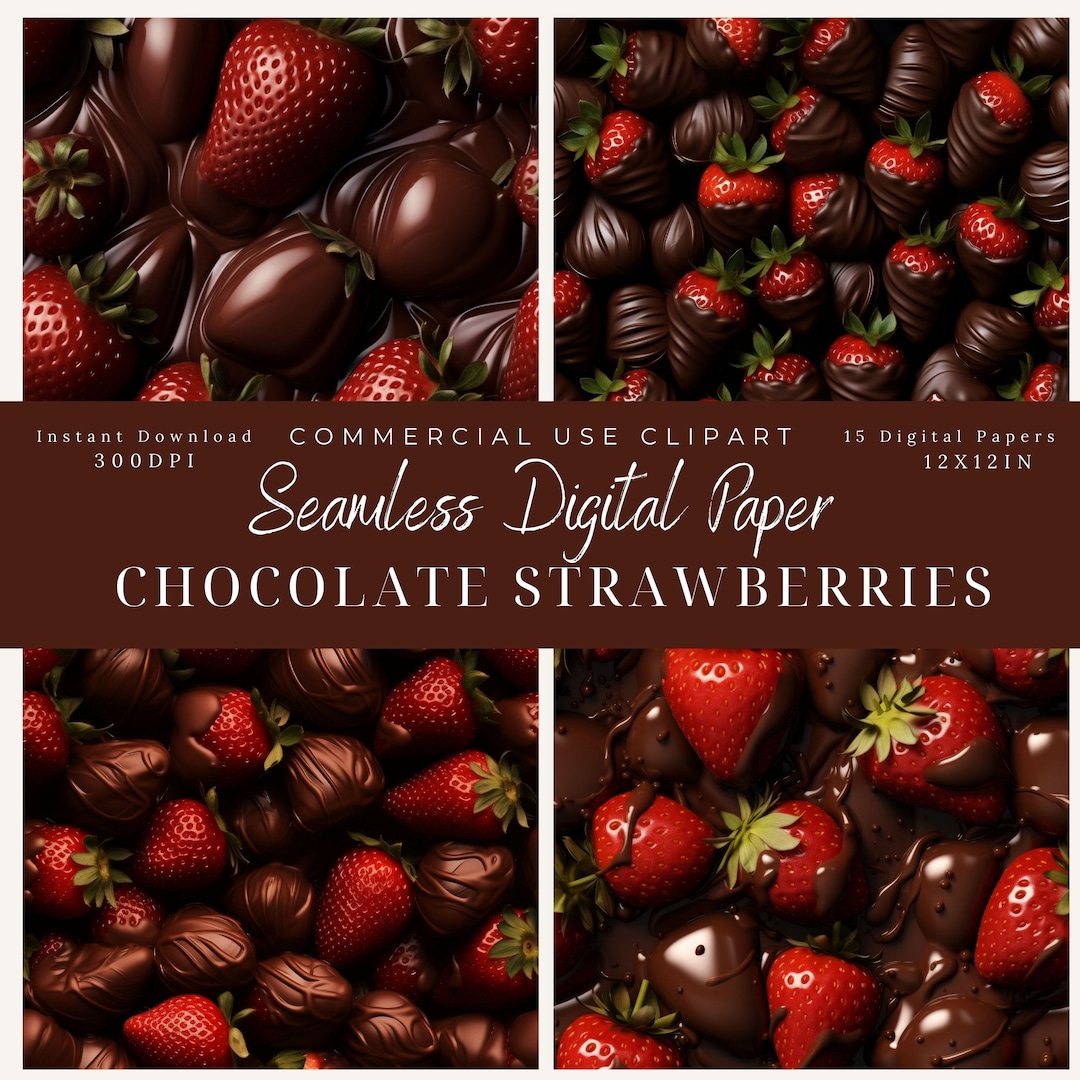 Strawberry Digital Paper Seamless Pattern Clipart, Chocolate ...