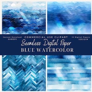 Blue Watercolor Seamless Digital Paper-mermaid Scales-blue Sky-chevron ...