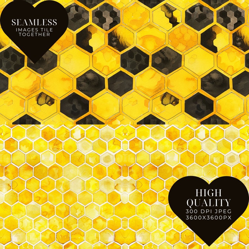 Honey Bee Digital Paper Seamless Pattern Vibrant, Honeycomb, Watercolor ...