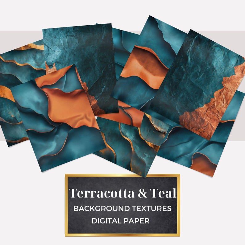 Teal & Burnt Orange Digital Paper Clipart-backgrounds-paper Craft ...