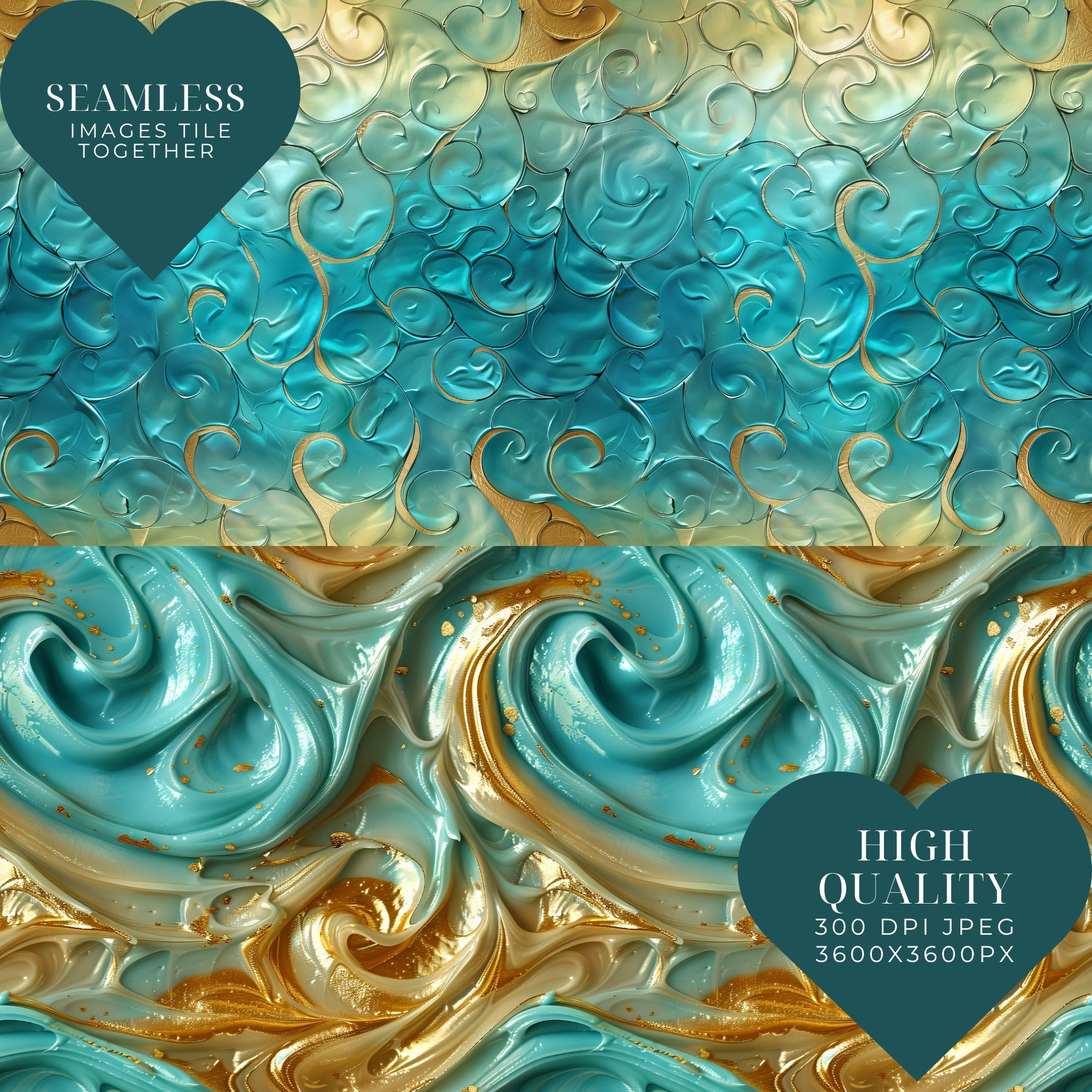 Teal & Gold Foil Seamless Digital Paper Patterns-commercial Use ...