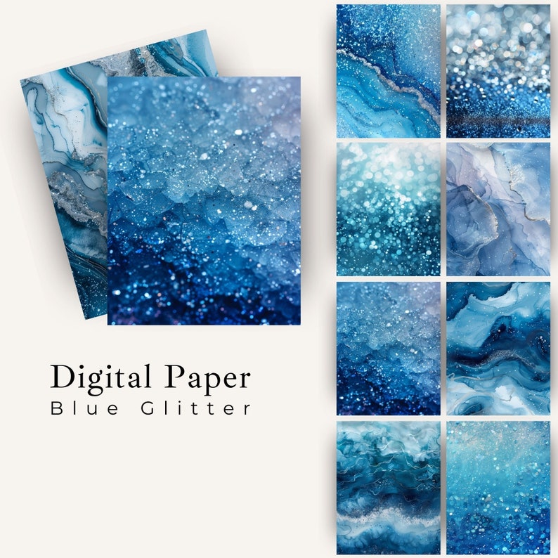 Light Blue Glitter Backgrounds-digital Papers-craft Supplies ...