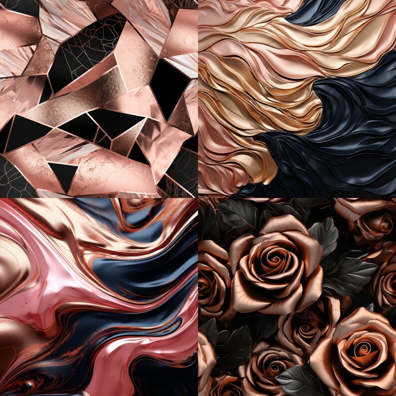 Rose Gold & Black Digital Paper Clipart Mega Bundle-rose Gold Metallic ...