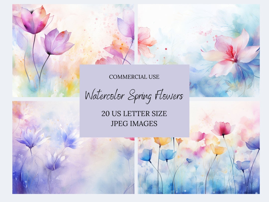 Watercolor Spring Flowers Clipart-commercial Use-us Letter Size Digital ...