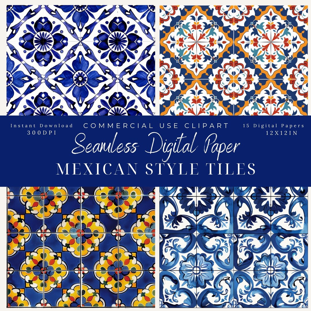Mexican Tile Digital Paper: Seamless Floral Patterns (commercial Use ...