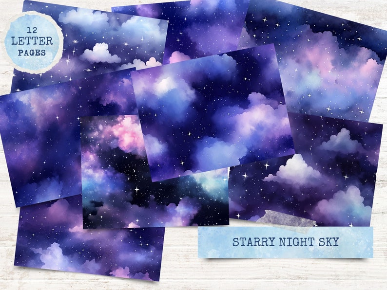 Stary Night Sky Seamless Digital Paper Clipart-galaxy Stars Pattern ...
