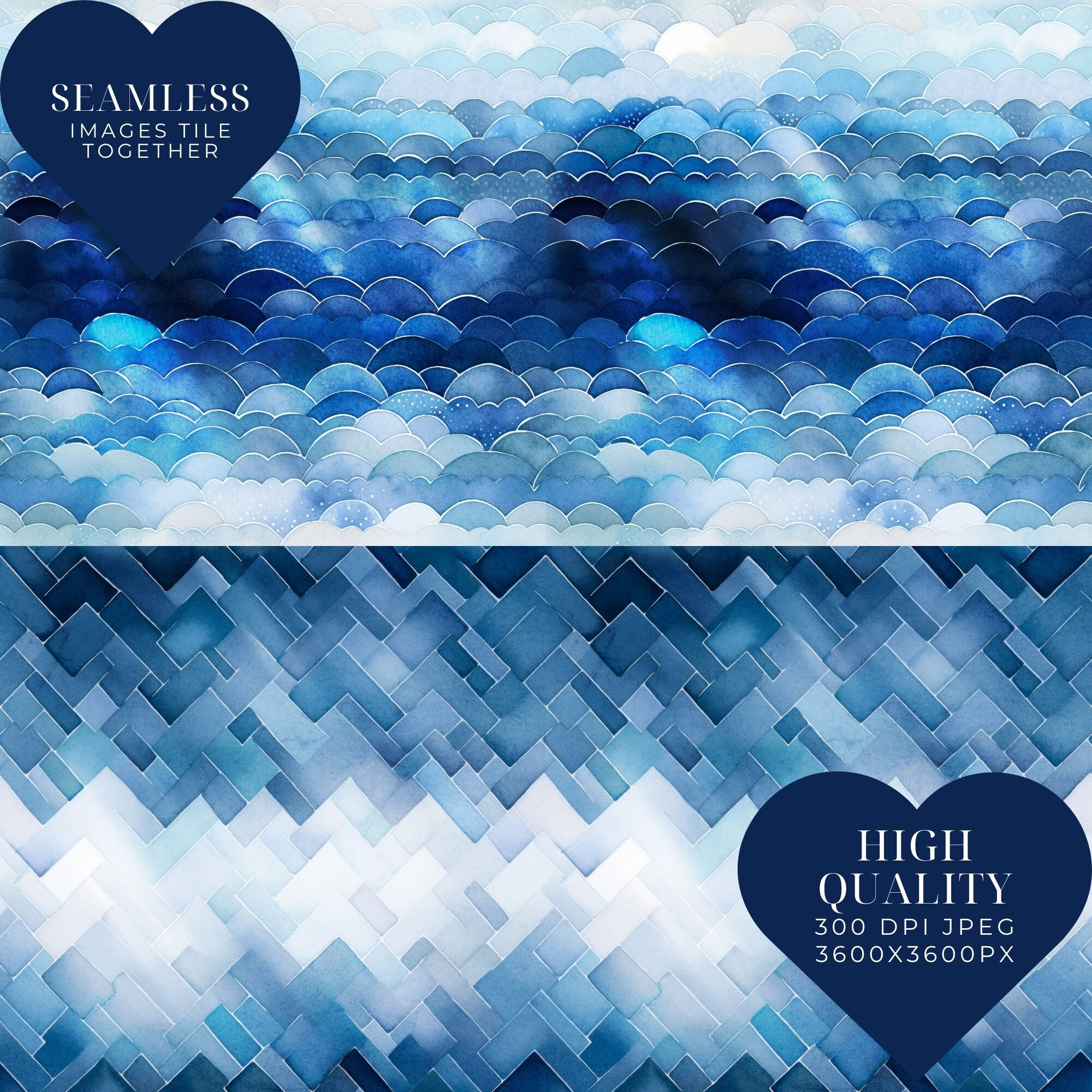 Blue Watercolor Seamless Digital Paper-mermaid Scales-blue Sky-chevron ...