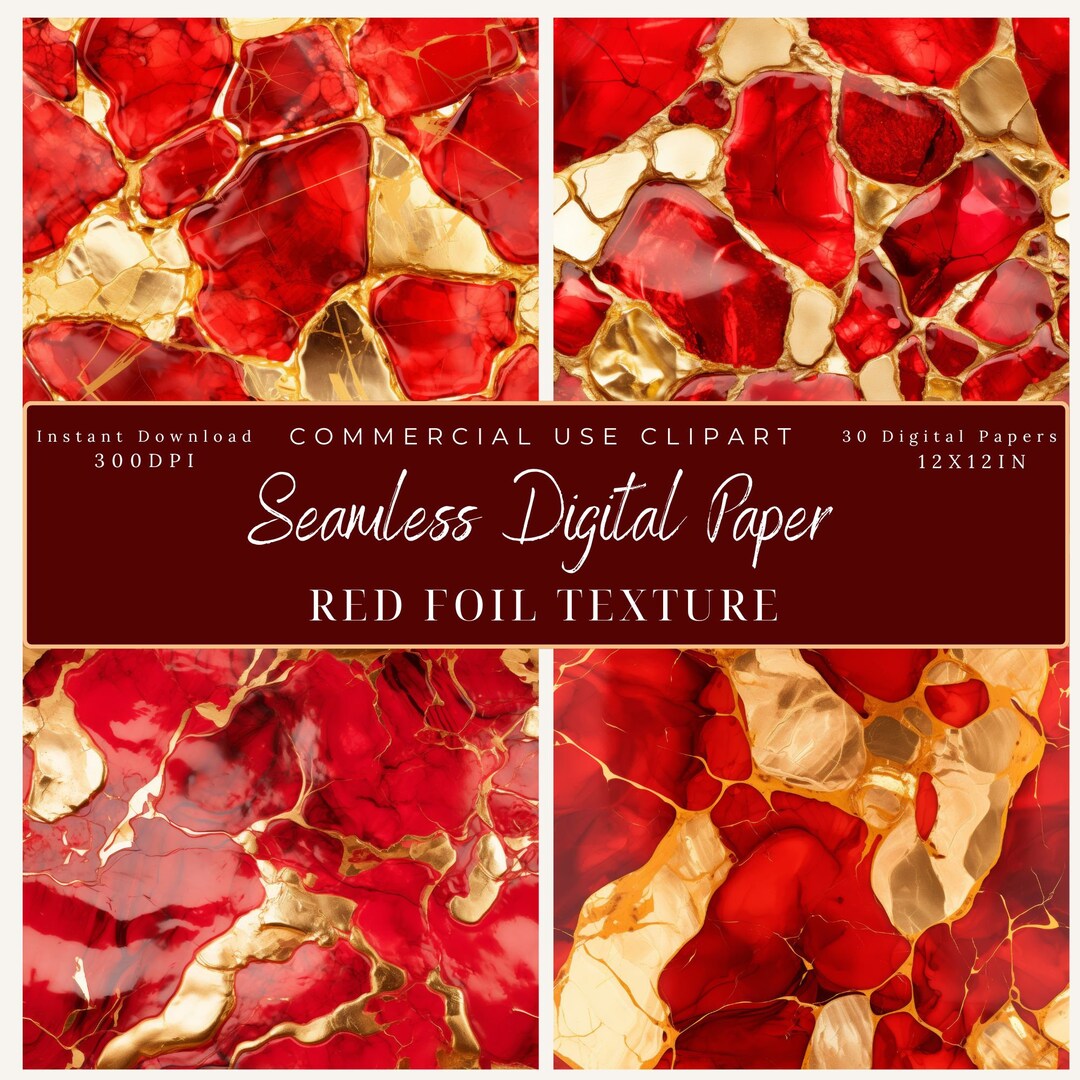 Red & Gold Foil Seamless Digital Paper Clipart-metallic Marble Textures ...