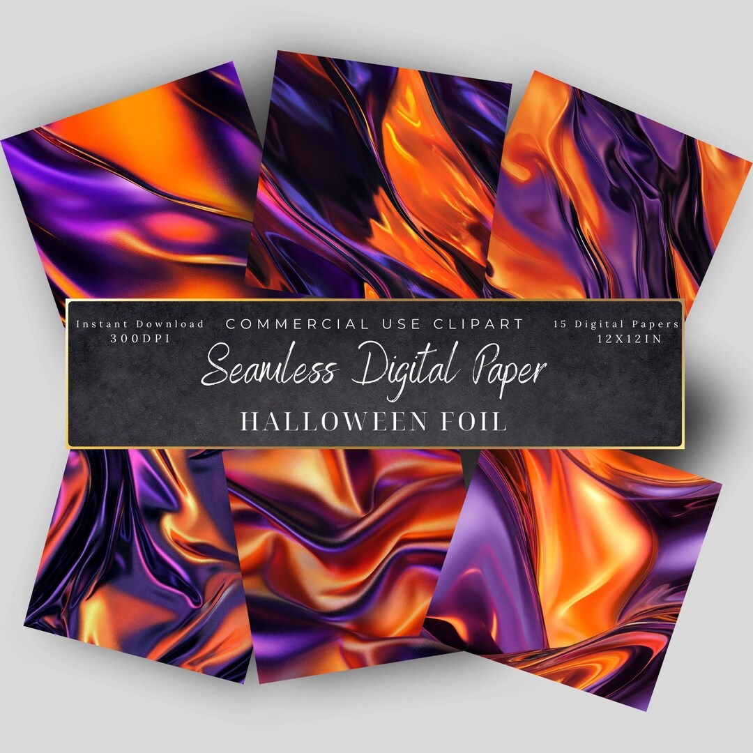 Halloween Foil Seamless Digital Paper-orange Purple and Black Foil ...