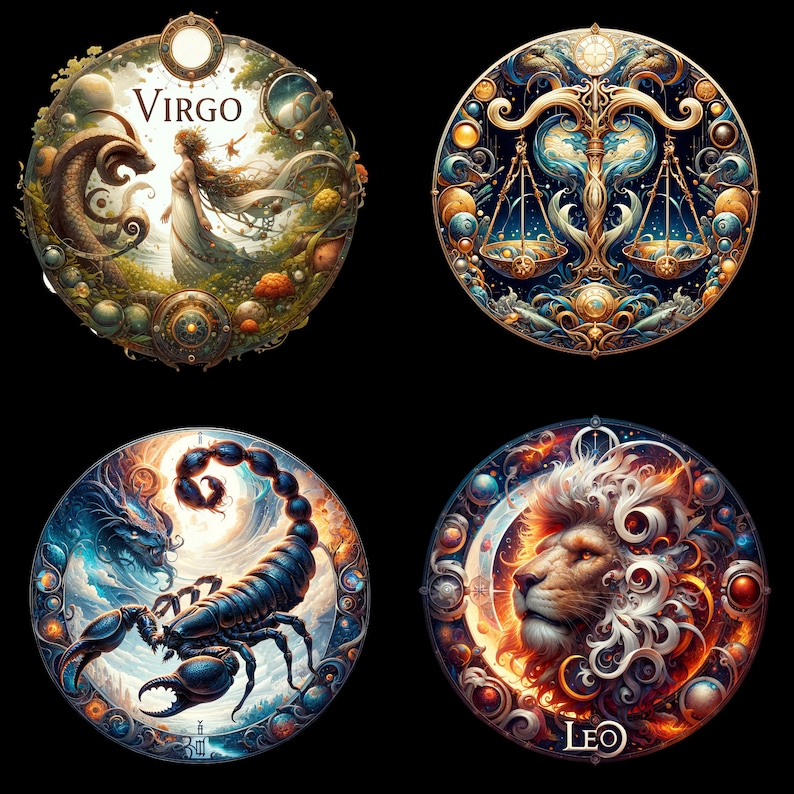 Zodiac Horoscope Sign Clipart Bundle Astrology Clipart and Celestial ...