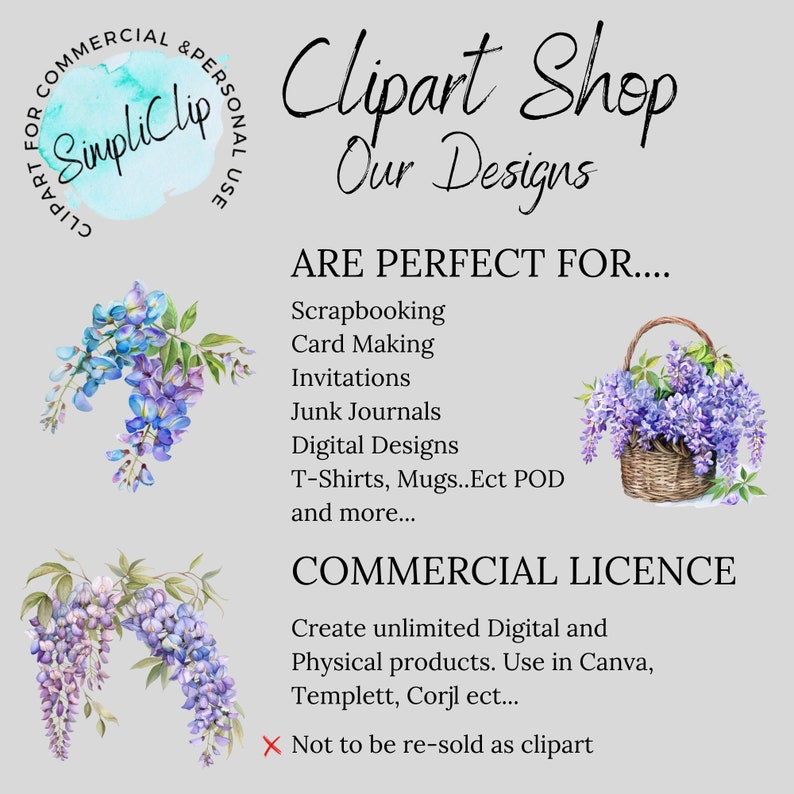 Wisteria Clipart | Paper Craft | Digital Download | Wisteria Floral ...