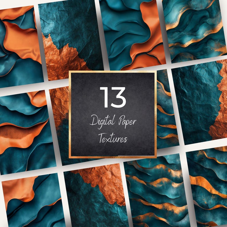 Teal & Burnt Orange Digital Paper Clipart-backgrounds-paper Craft ...