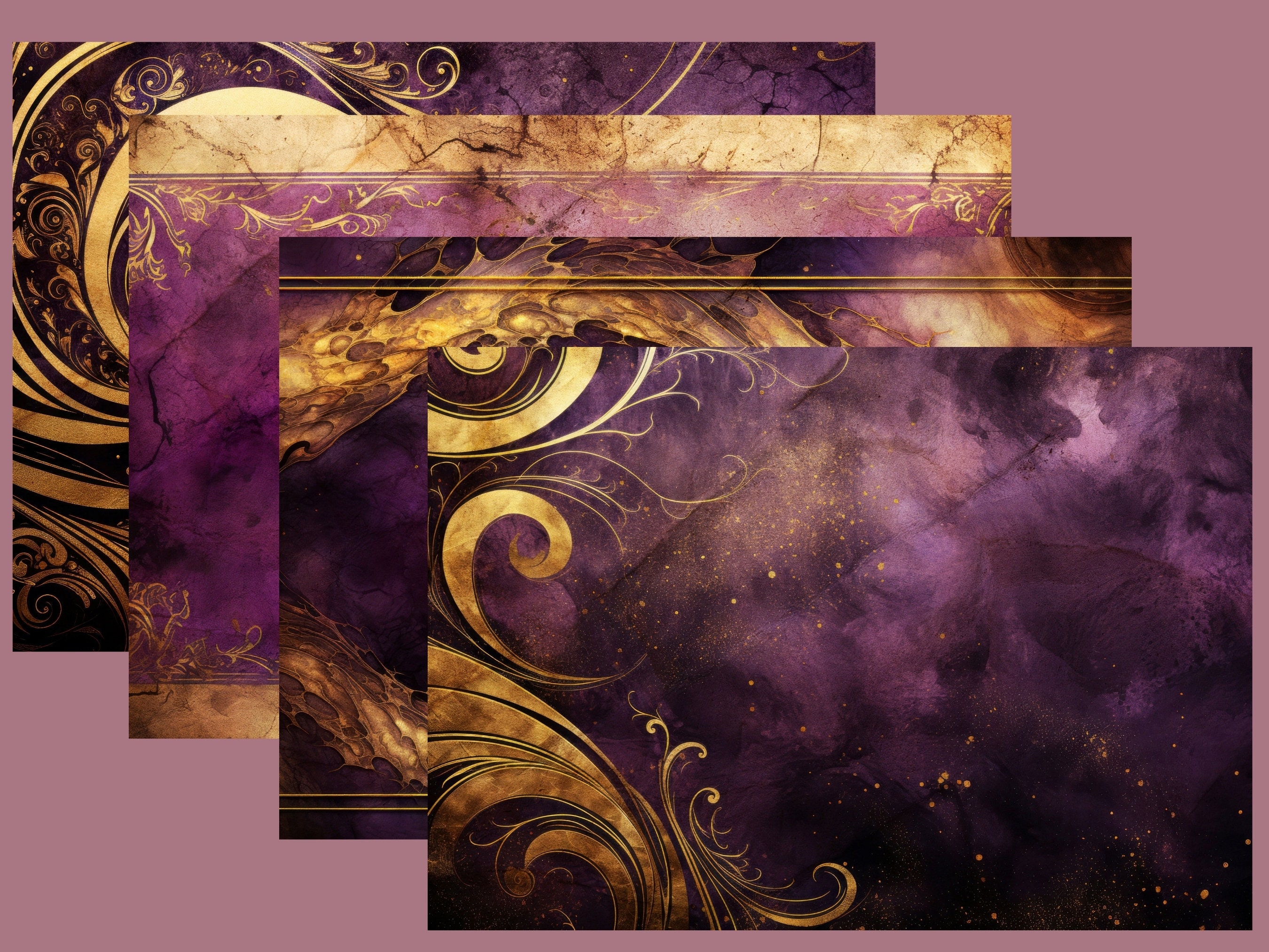 Purple & Gold Digital Paper Clipart-commercial Use-us Letter Size ...