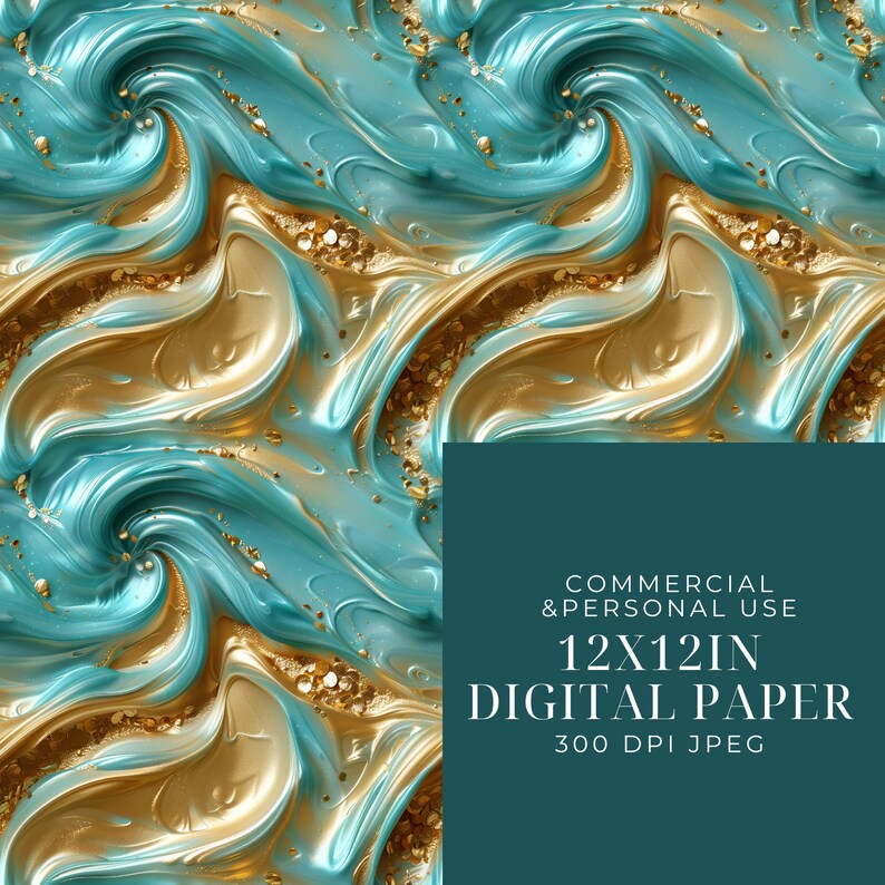 Teal & Gold Foil Seamless Digital Paper Patterns-commercial Use ...