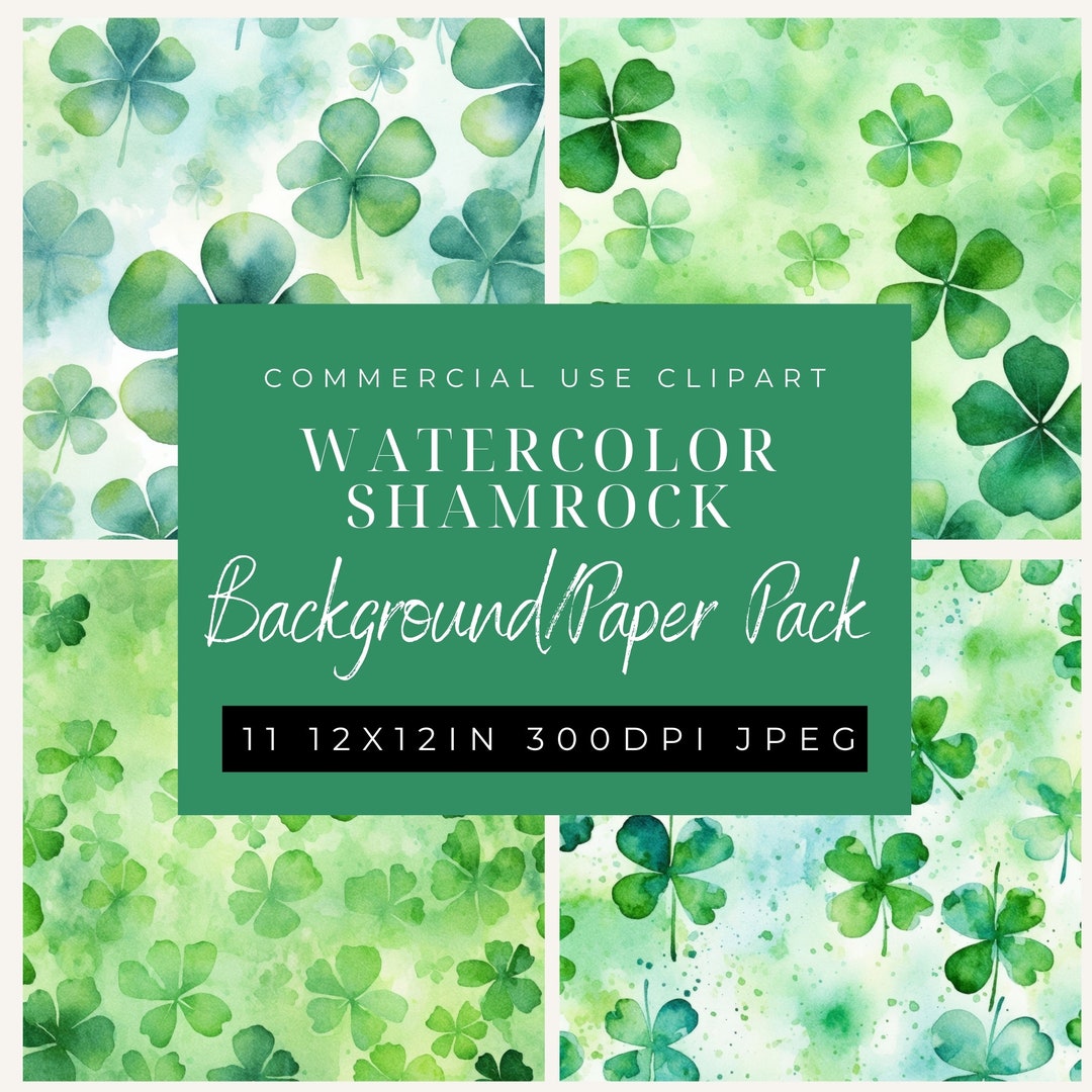 St. Patrick's Day Shamrock Watercolor Digital Paper Clipart-background ...