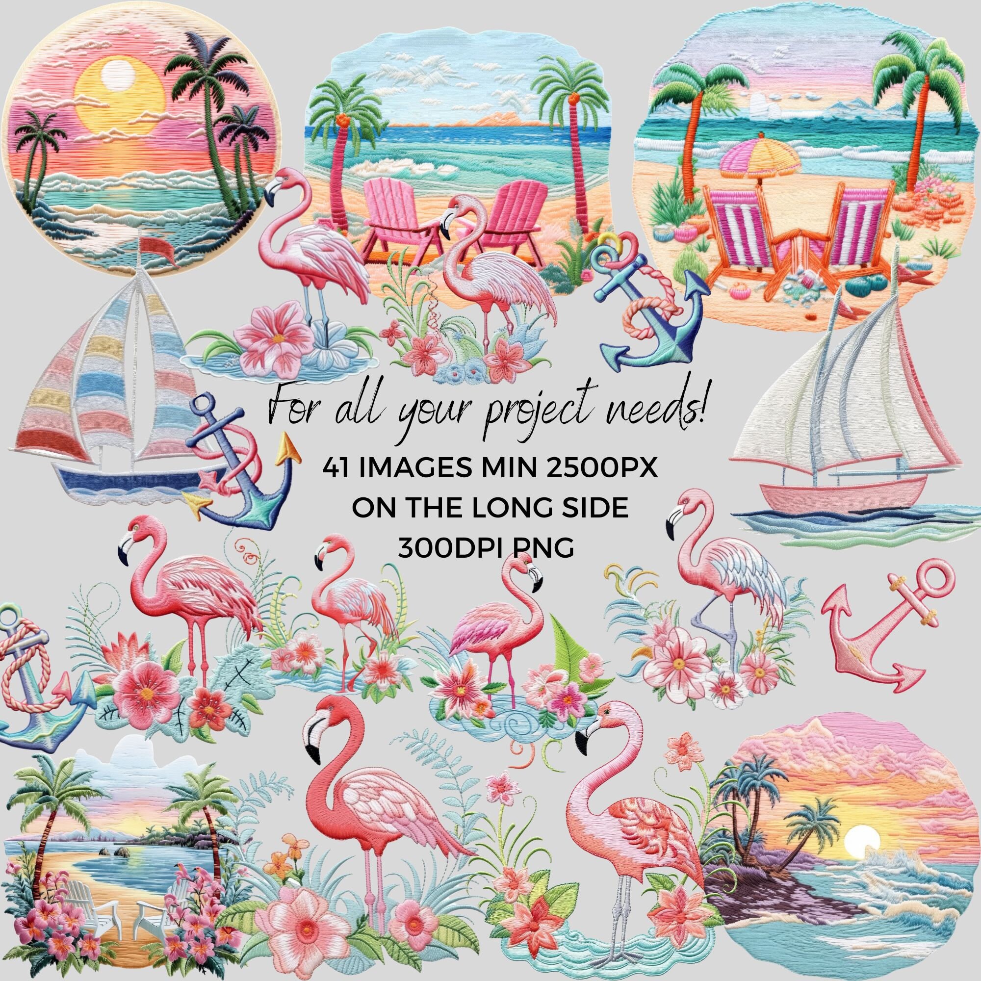 Pastel Summer Beach Embroidery Designs Clipart | Craft | Digital ...