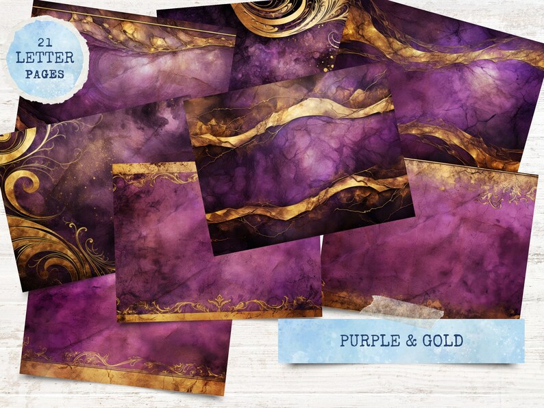 Purple & Gold Digital Paper Clipart-commercial Use-us Letter Size ...