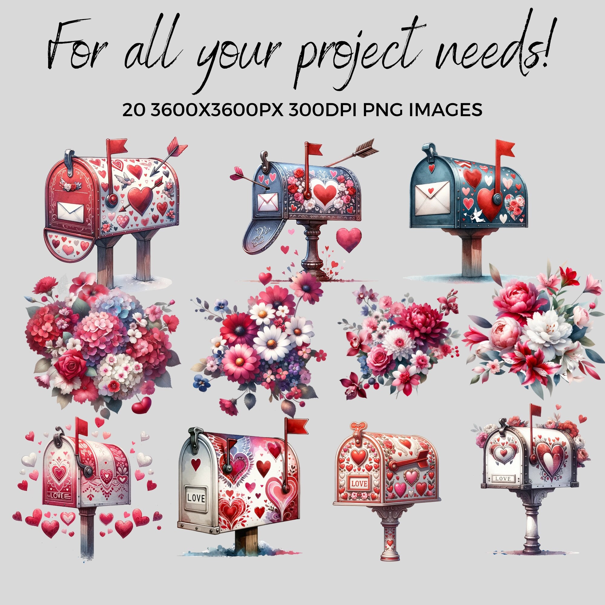 Watercolor Valentines Mailbox Clipart -mailboxes, Stationary Scenes ...