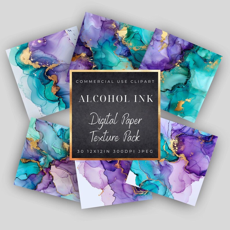 Alcohol Ink Digital Paper Bundle-purple & Teal Texture Clipart-jpeg ...