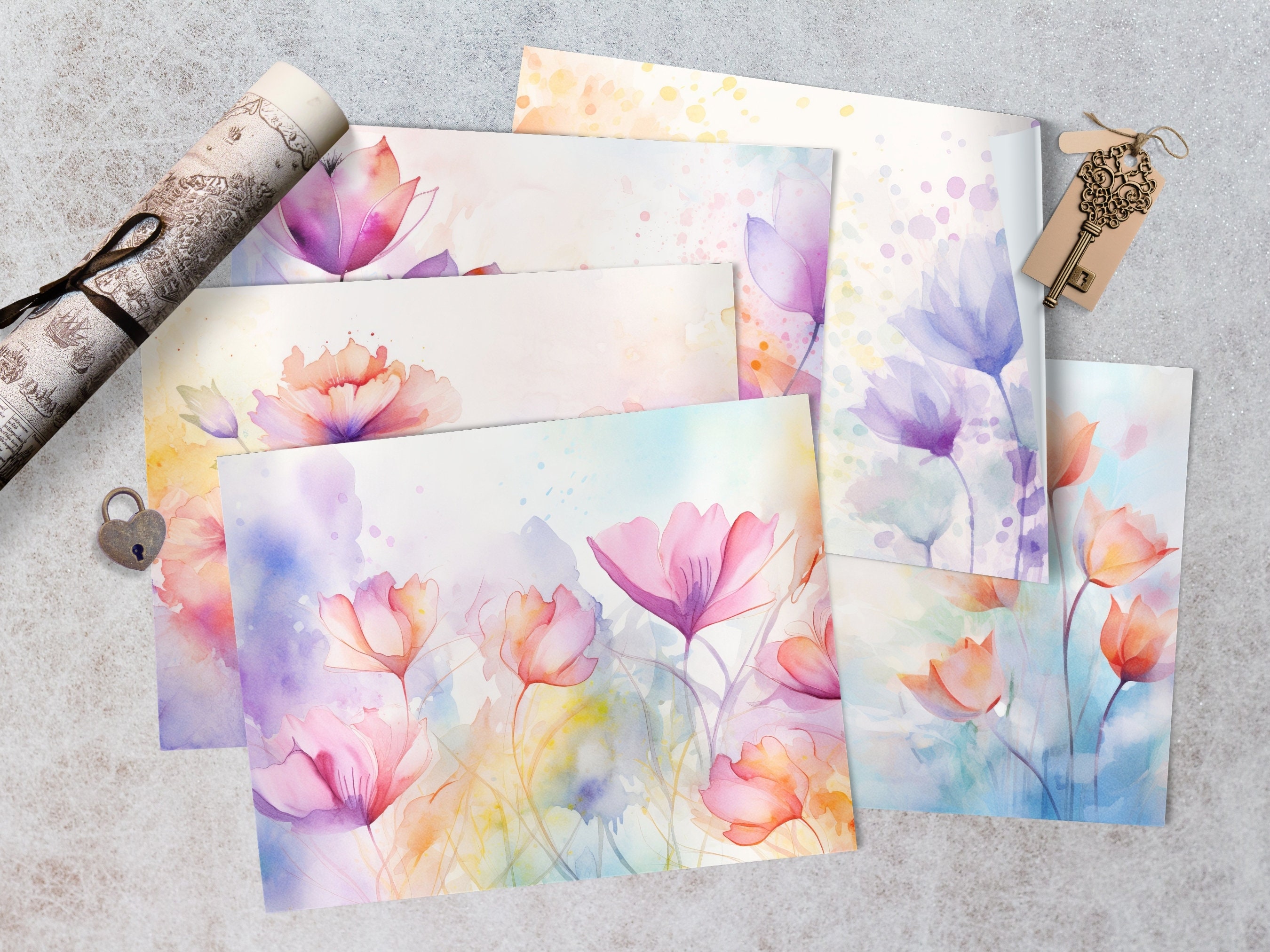 Watercolor Spring Flowers Clipart-commercial Use-us Letter Size Digital ...