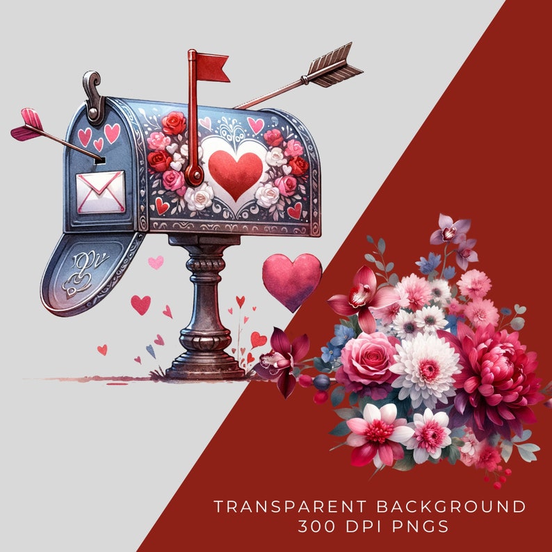 Watercolor Valentines Mailbox Clipart mailboxes, Stationary Scenes ...