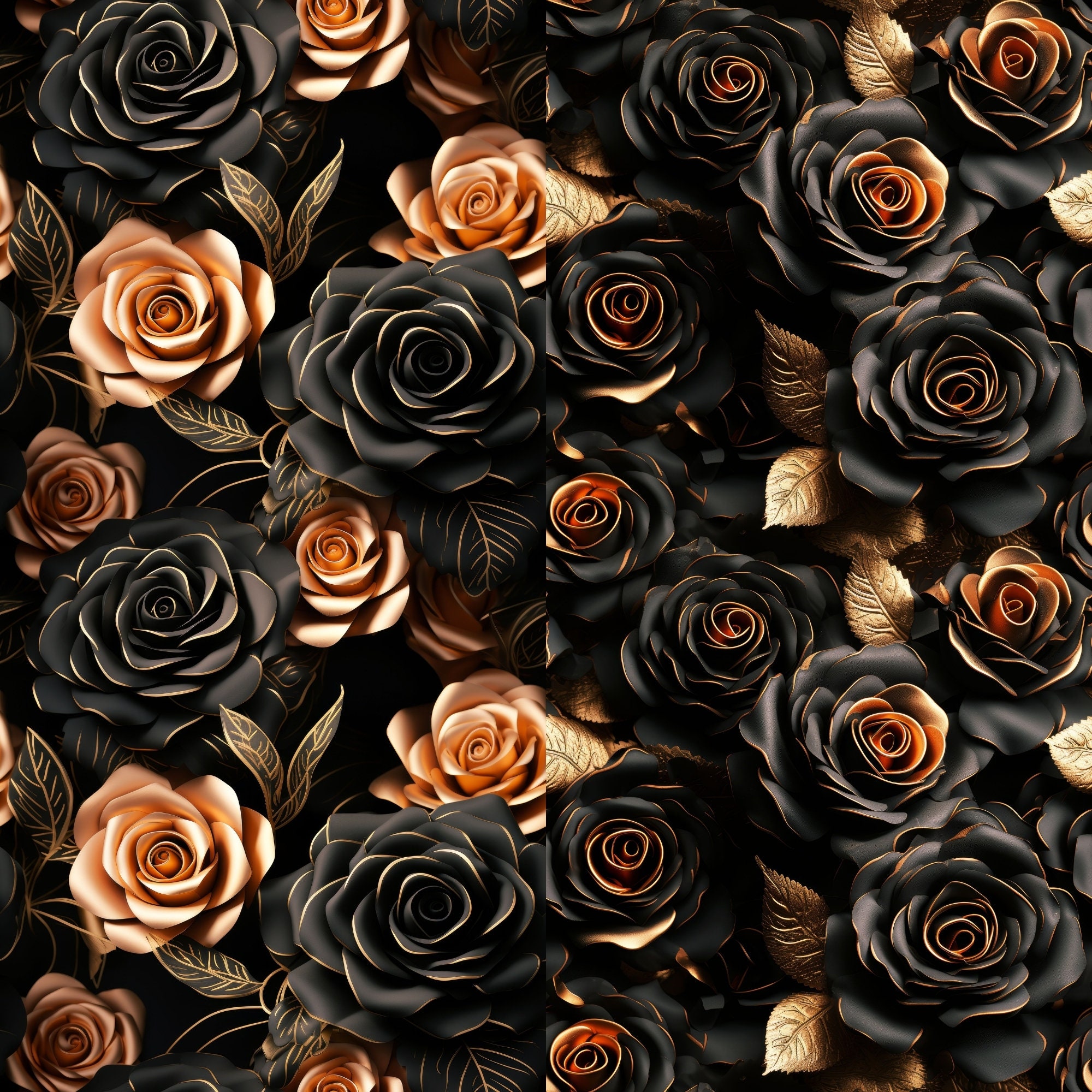 Black & Gold Roses Seamless Digital Paper, Gothic Rose Floral Patterns ...