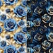 Blue and Gold Roses Seamless Digital Paper Clipart, Floral Patterns ...