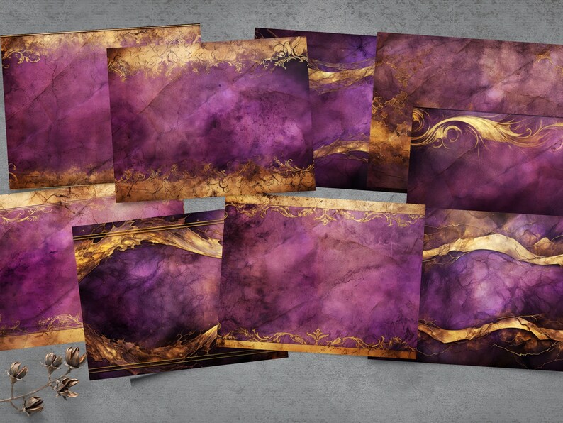 Purple & Gold Digital Paper Clipart-commercial Use-a4 Size-scrapbook ...