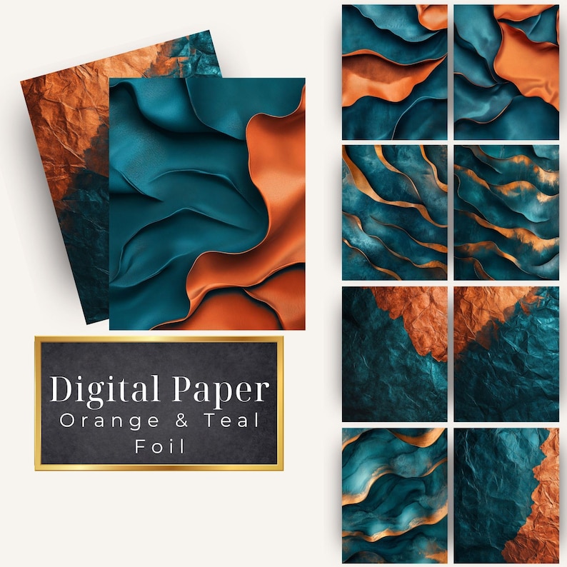 Teal & Burnt Orange Digital Paper Clipart-backgrounds-paper Craft ...