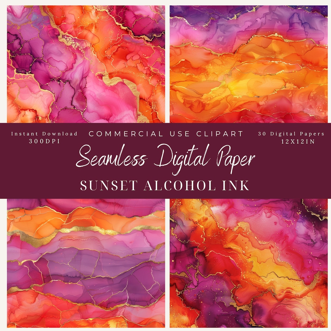 Sunset Alcohol Ink Glitter Seamless Digital Paper Patterns-commercial ...