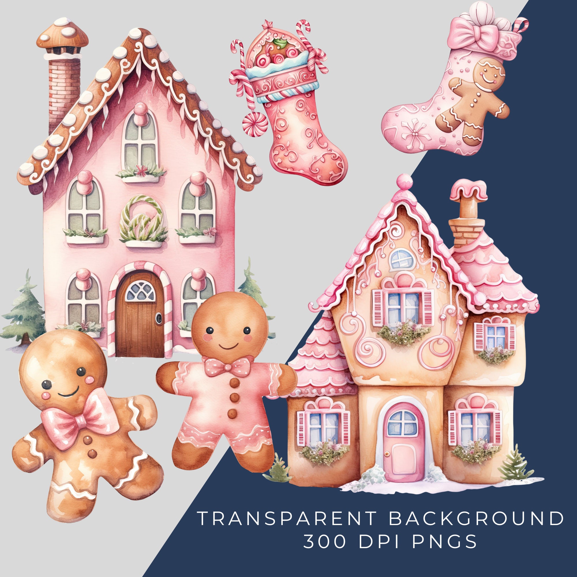 Pastel Gingerbread House Clipart-png 300DPI Watercolor Pastel ...