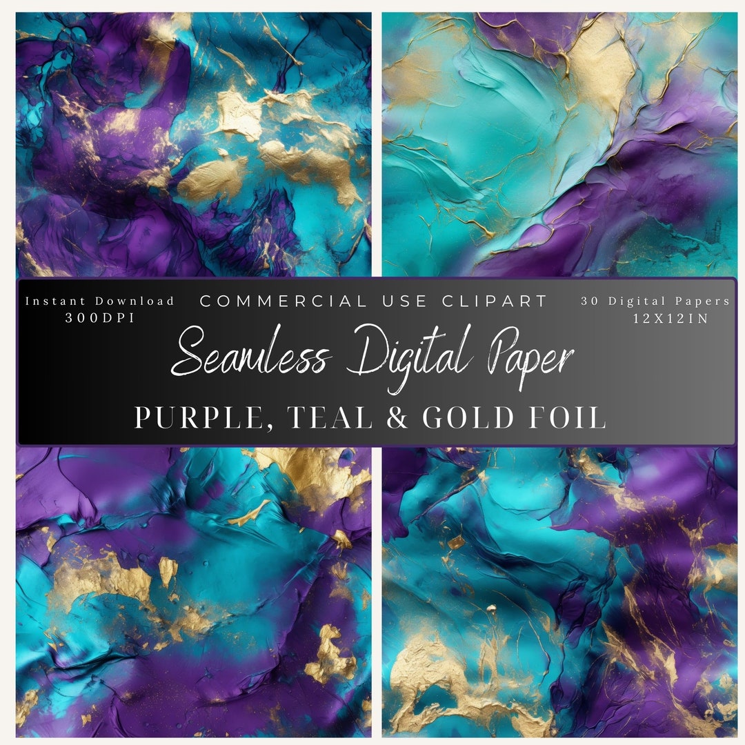 Purple Teal Gold Foil Digital Paper: Iridescent Texture (digital ...