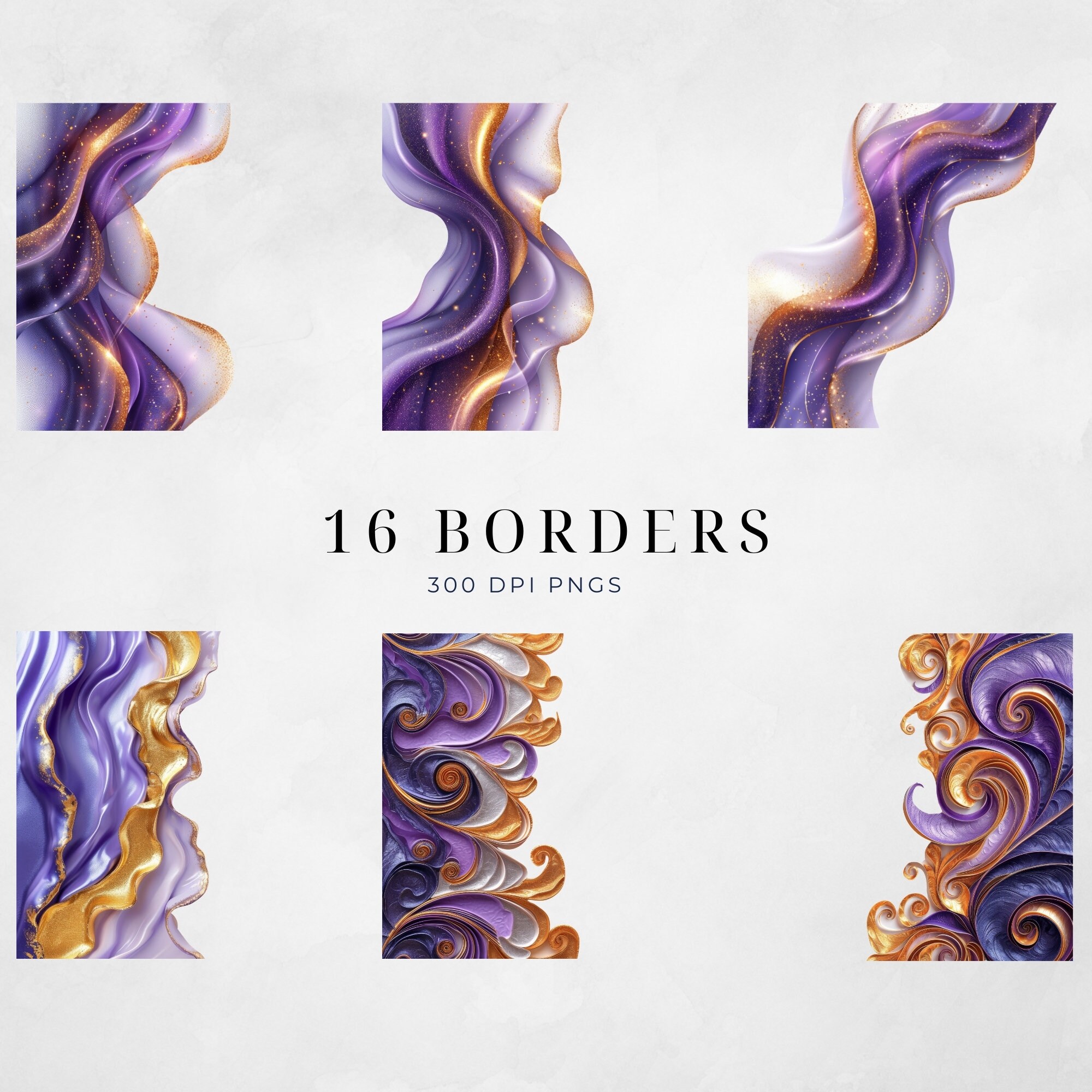 Purple & Gold Glitter Border Clipart Texture - 300DPI Transparent ...