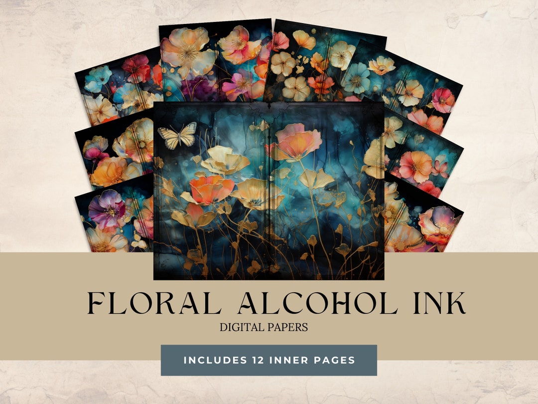 Alcohol Ink Floral Junk Journal Digital Paper-wild Flower-botanical ...