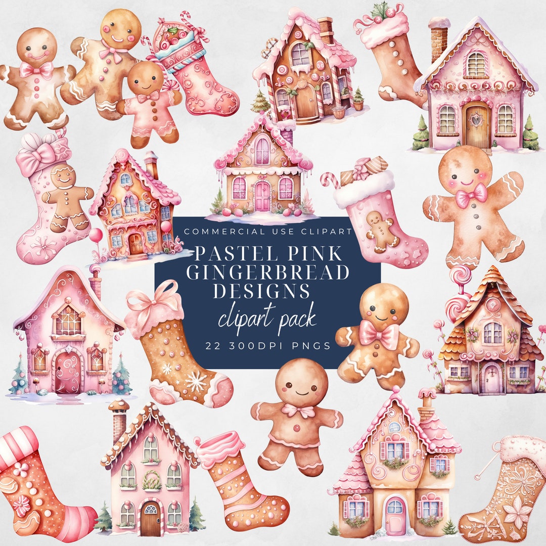 Pastel Gingerbread House Clipart-png 300DPI- Watercolor Pastel ...