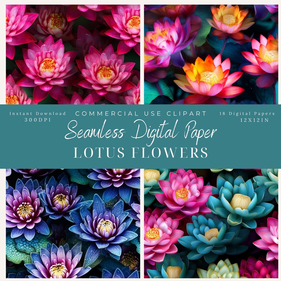 Lotus Flower Seamless Digital Paper Clipart, Floral Pattern-backgrounds ...