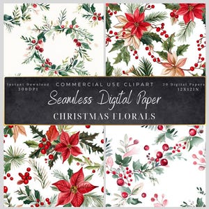 Christmas Florals Seamless Digital Paper Texture-commercial Use ...