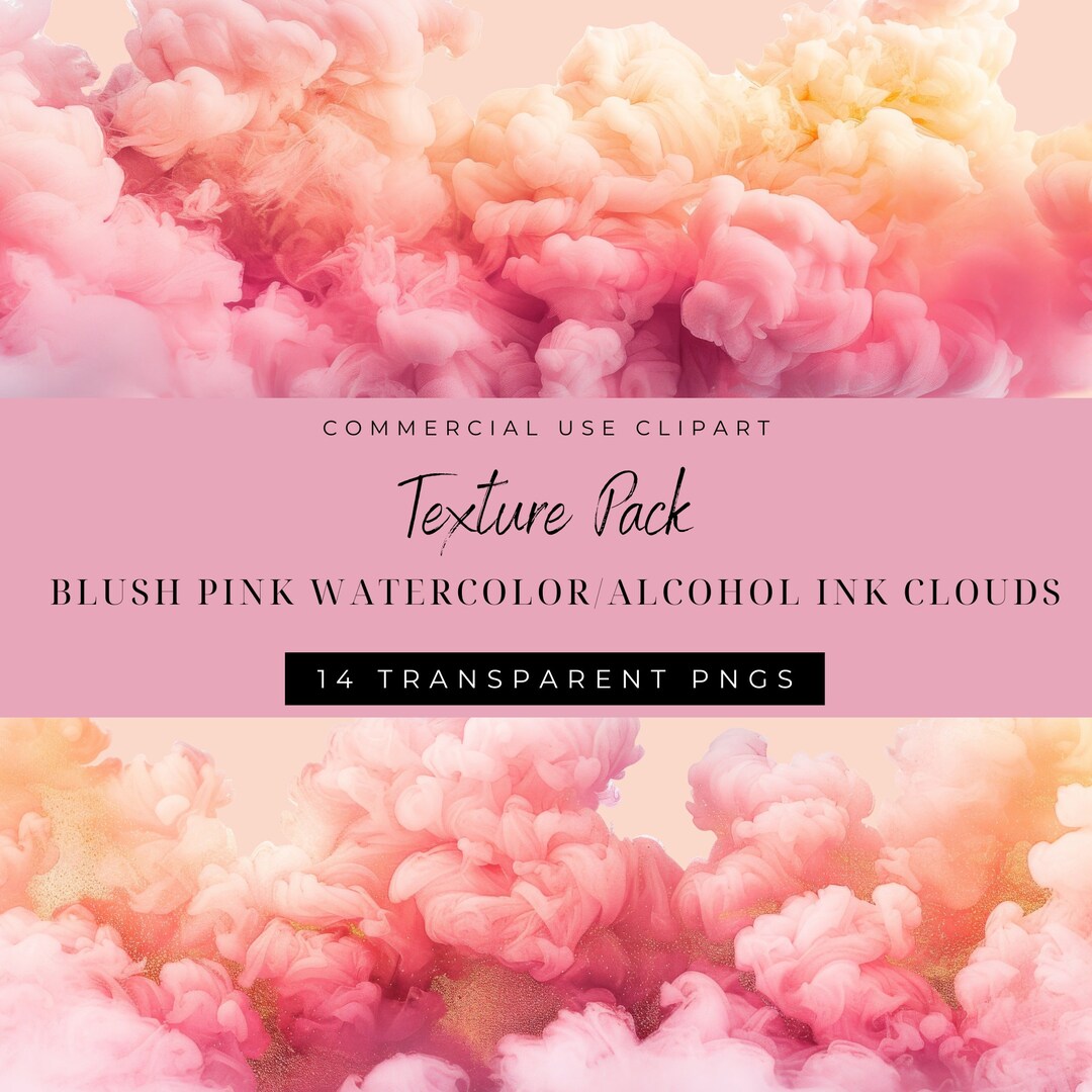 Blush Pink Cloud Clipart: Watercolor Alcohol Ink Texture (PNG Digital ...