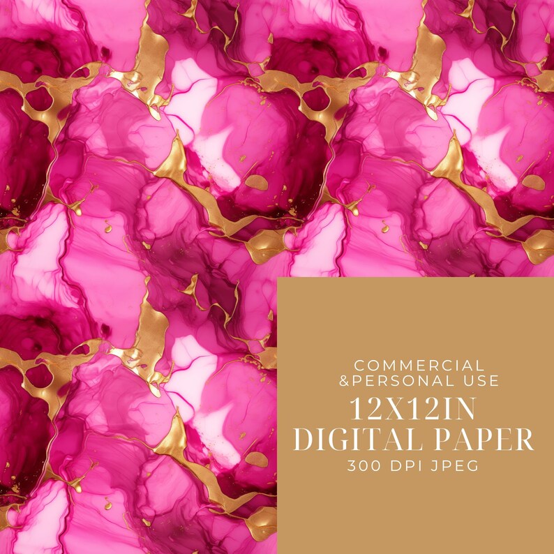 Hot Pink Foil Alcohol Ink Seamless Digital Paper Clipart-metallic ...