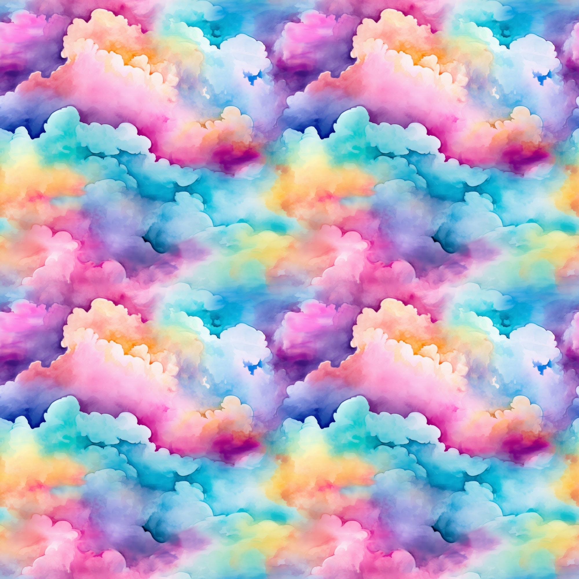 Watercolor Rainbow Clouds Seamless Digital Paper Clipart, Cloud ...